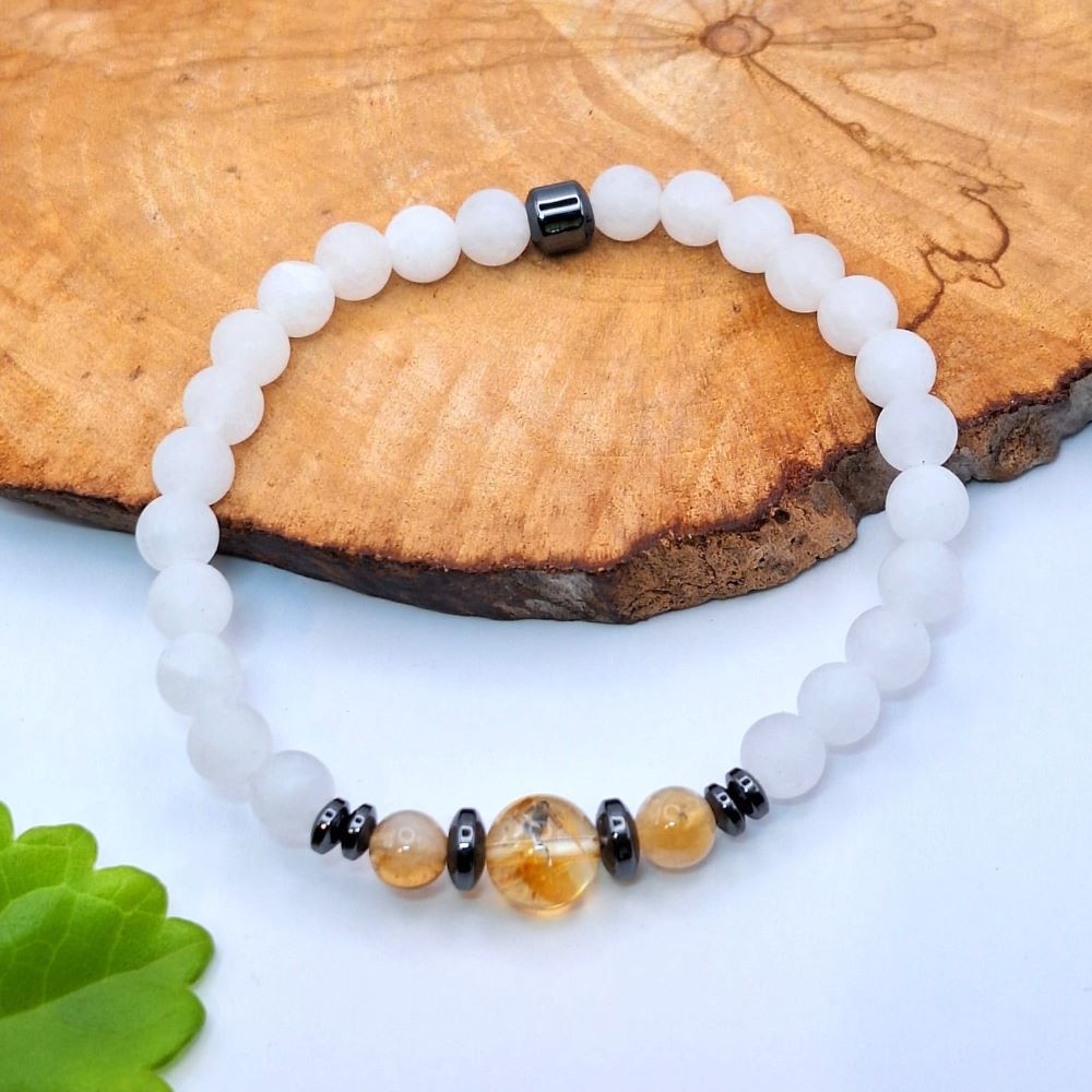 Citrine & White Jade (Frosted) Bracelet 6mm | Azul Crystals