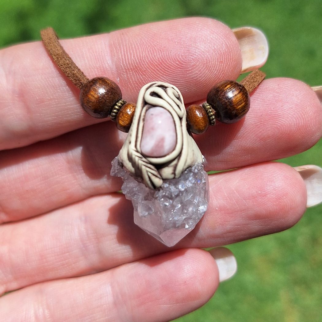 Spirit Quartz & Rose Quartz Pendant | Azul Crystals